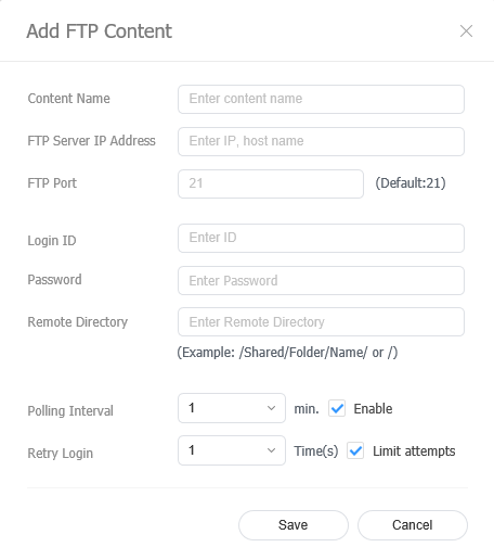 원격 콘텐츠 등록하기 - MagicINFO Server - Global Site