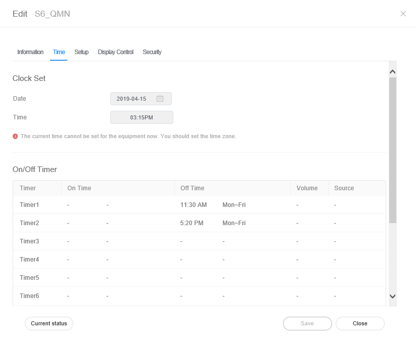 시간 수정하기 - MagicINFO Server 8 - Global Site