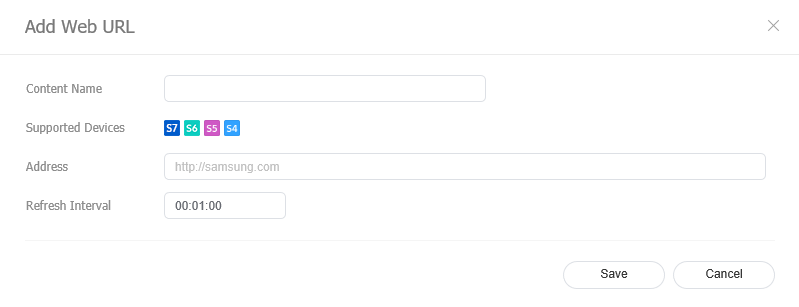 웹 URL 콘텐츠 등록하기 - MagicINFO Server - Global Site
