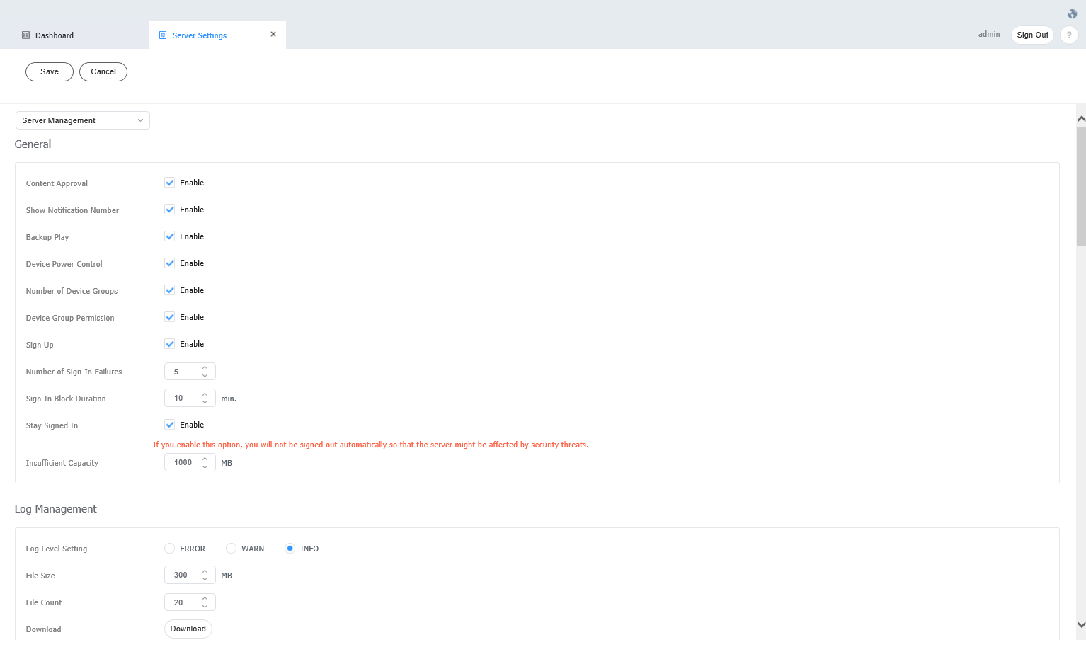 MagicINFO RM Server 관리하기 - MagicINFO RM Server - Global Site