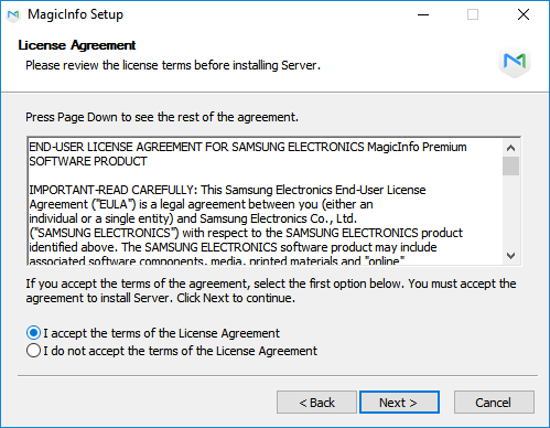 설치하기 - MagicINFO RM Server - Global Site