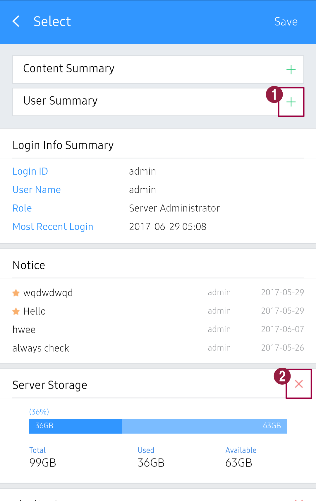 대시보드 항목 구성 - MagicINFO Server 8 - Global Site