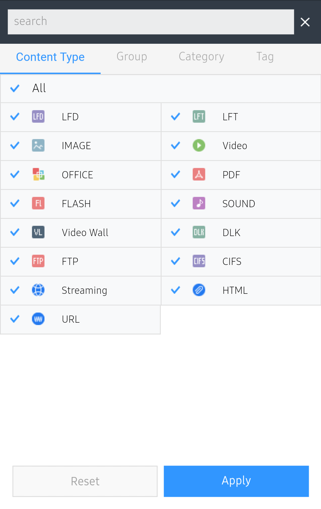 콘텐츠 분류하기 - MagicINFO Server 9 - Global Site